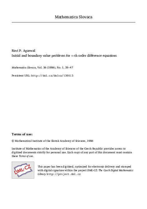 pdf initial and boundary value problems for nth order difference