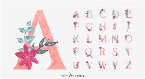 Descarga Vector De Paquete De Diseño De Alfabeto Floral