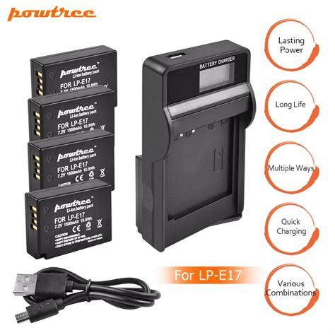 4packs 72v 1500mah Lp E17 Lpe17 Lp E17 Camera Battery Usb Charger