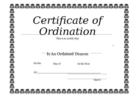 Ordination Certificate Templates Free