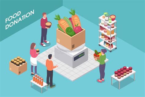 Isometric Food Donation Concept Vector Illustration Stock Vector