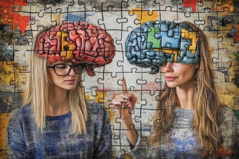 Two Women With Puzzle Brain Representing The Concept Of Problem Solving