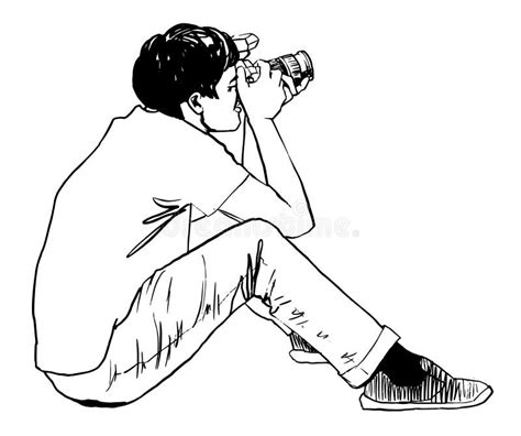 Boceto Del Fotógrafo Que Se Agacha Y Que Toma La Foto Ilustración del