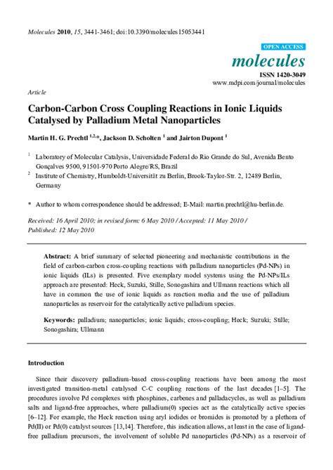 Pdf Carbon Carbon Cross Coupling Reactions In Ionic Liquids Catalysed By Palladium Metal