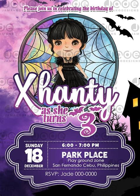 Wednesday Movie Birthday Invitation 4 X 6 Or 5 X 7 Free Backside