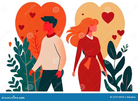 Sticker Cartoon Style Couple In Love Isolated On White Background
