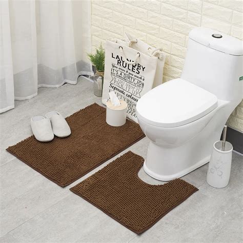 Anti Slip Bathroom Floor Mat Sets Machine Washable Microfiber Chenille