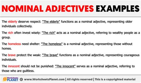 Nominal Adjectives Examples