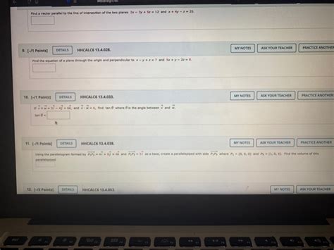 Solved Webassign Find A Vector Parallel To The Line Of