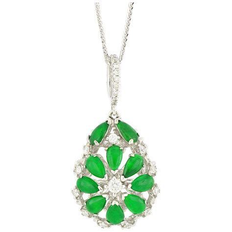 Karat White Gold Jadeite And Diamond Pendant With Necklace For Sale At StDibs