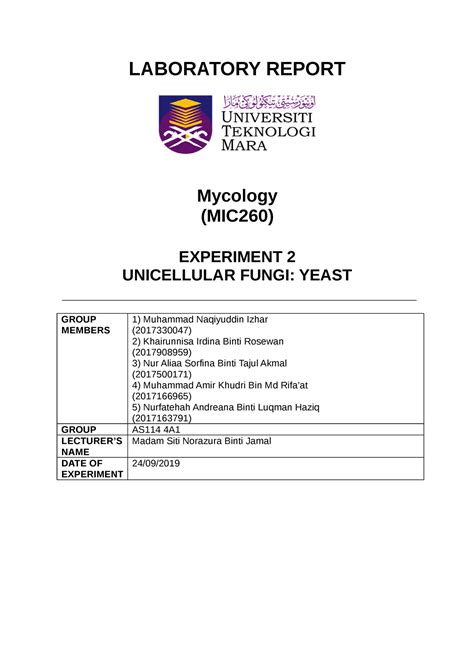 Laboratory 2 Lab3 Laboratory Report Mycology Mic260 Experiment 2