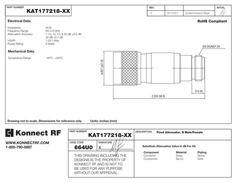Fixed Attenuator N Male Female 50 Ohm Dc 2 0 Ghz 5 Watt 20 Db Konnectrf