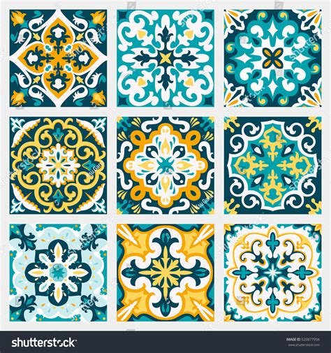Set Beautiful Seamless Ornamental Tile Background Stock Vector Royalty