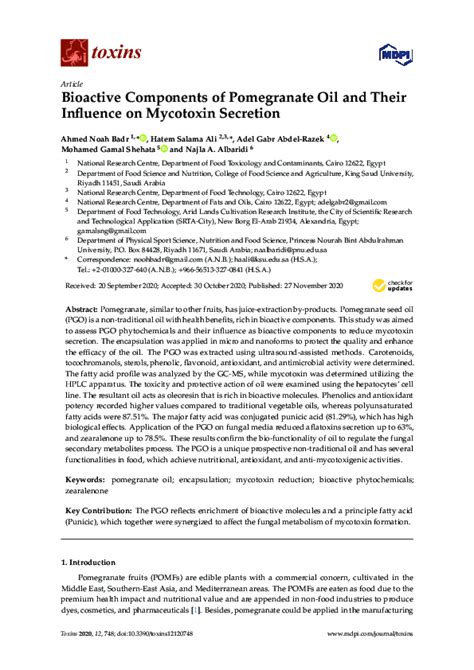 Pdf Bioactive Components Of Pomegranate Oil And Their Influence On Mycotoxin Secretion