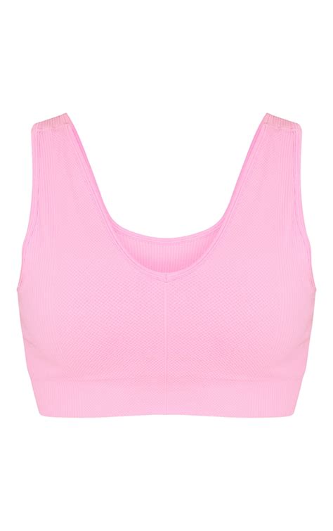 Pink Textured Seamless V Neck Cropped Sports Top Prettylittlething