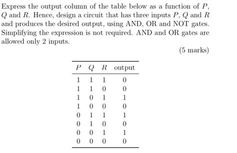 Solved Express The Output Column Of The Table Below As A