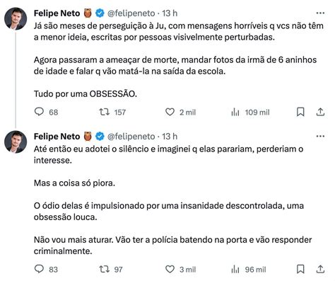 Felipe Neto Usa Rede Social Para Revelar Ameaças Feitas à Irmã De 6