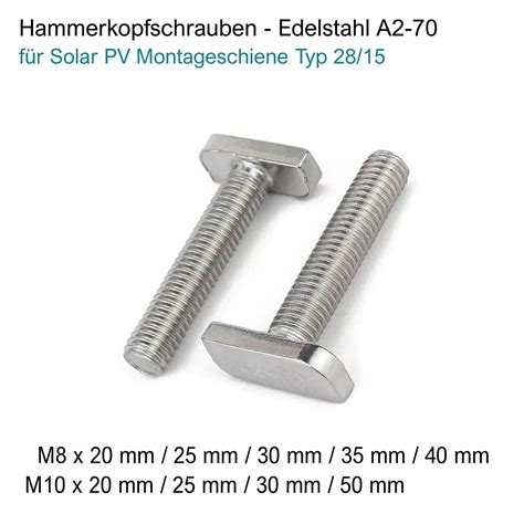 Hammerkopfschrauben M8 M10 für Solar PV Montageschiene Typ 28 15