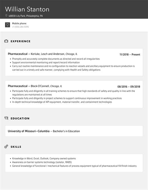Pharmaceutical Resume Samples Velvet Jobs