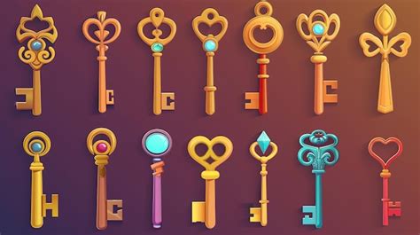 Enchanted Set Of Stylized Keys Magical 3D Illustration Premium AI