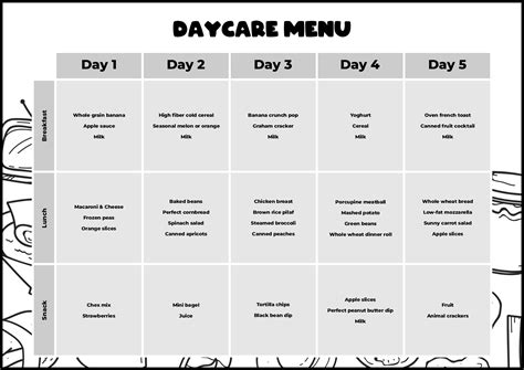 Daycare Menu Template Creative Design Templates