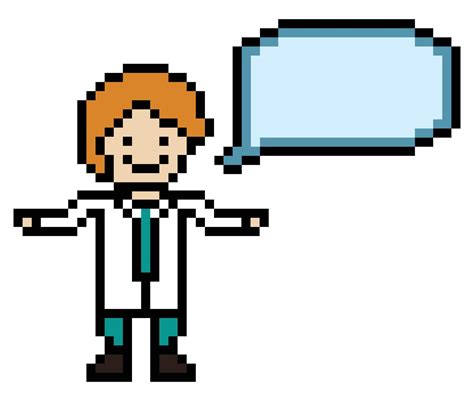 Cute Pixel Cartoon 8bit Character Man Doctor Scientist With Caht Box