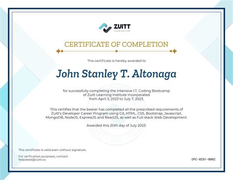 Stanley Altonaga On Linkedin Zuitt Coding Bootcamp Certificate Of