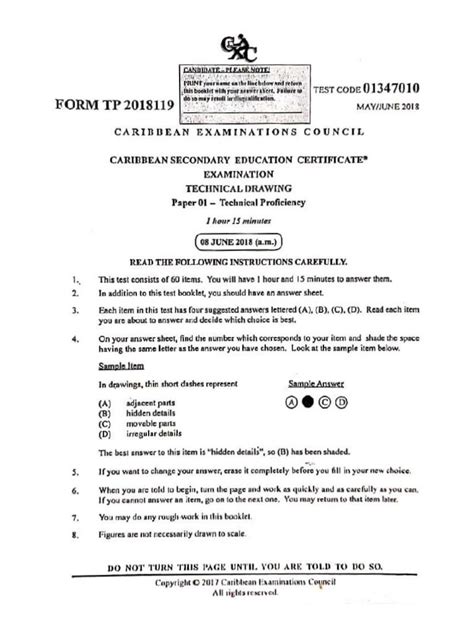 2018 multiple choice csec technical drawing p1 pdf