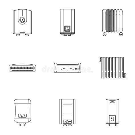 Iconos Fijados Estilo Del Recalentamiento Del Esquema Ilustración del