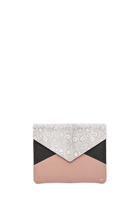 Chloe Patchwork Clutch In Black And White Fwrd