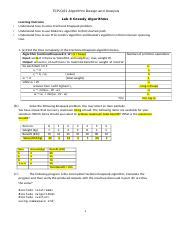 Lab08 Greedy Algorithms Docx TCP2101 Algorithm Design And Analysis