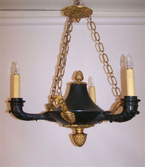 Three Light Empire Style Bronze And Gilt Bronze Chandelier French At Stdibs