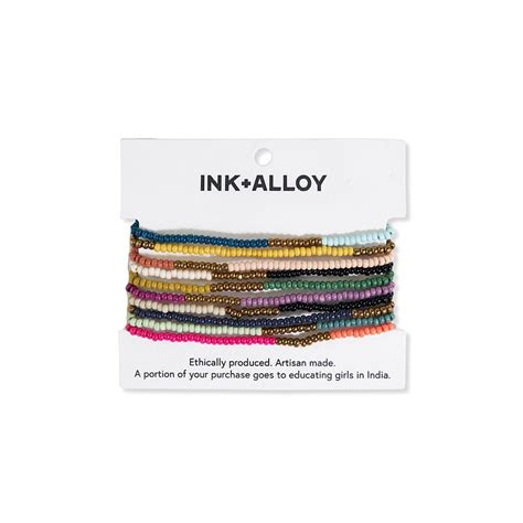 Sage Mixed Stripe Beaded 10 Strand Stretch Bracelets Desert Inkalloy