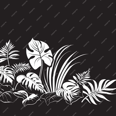 정글 하모니 터 블랙 로고 이국적인 식물 잎과 꽃을 특징으로 열대 매력 아이콘 S 프리미엄 벡터