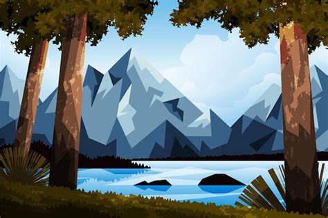 손으로 그린 산 풍경 무료 벡터