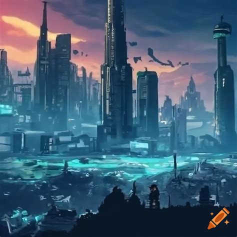 Anime Style Futuristic City In A Post Apocalyptic Setting On Craiyon
