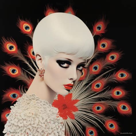 Premium Ai Image Stunning Albino Peacock Captivating 1960s Retro