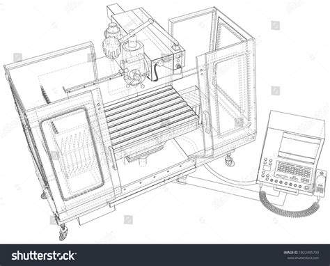 Cnc Lathe Machine Illustration Vector Wireframe Stock Vector Royalty