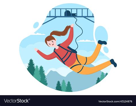 Bungee Jumping Of People Tied With Elastic Rope Vector Image