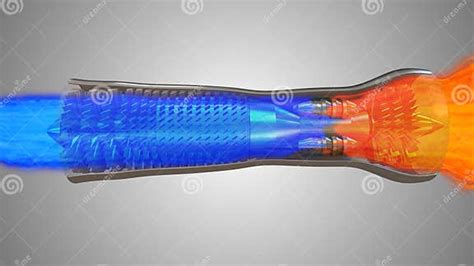 Working Of Turbine Engine Showing Aerodynamics Visualization And Thrust