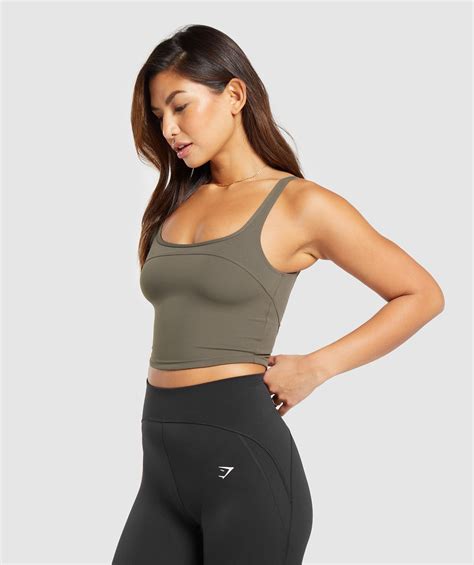 Gymshark Scoop Back Crop Tank Camo Brown Gymshark