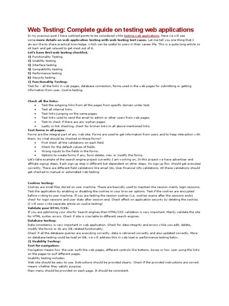 Web Testing Complete Guide On Testing Web Applications Pdf