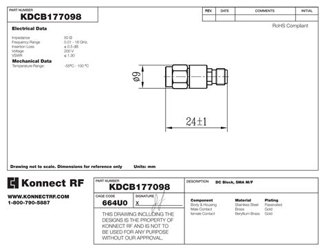 Dc Block Sma M F 0 01 18 Ghz 50 Ohm 0 5 Db Il Max 200v Vswr 1 30 Konnectrf