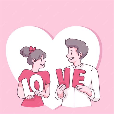사랑에 큰 고립 된 커플 행복 한 어린 소녀와 사랑에 소년 무료 벡터