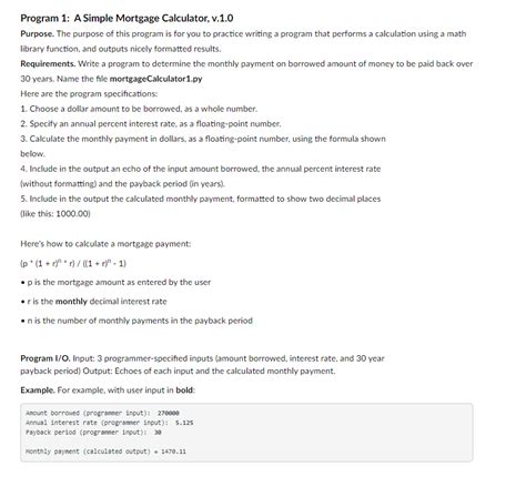 Solved Program 1 A Simple Mortgage Calculator V10