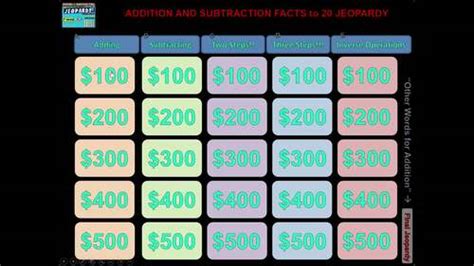 COUNTING ADDING TO St Grade MATH JEOPARDY Handouts Interactive Slides