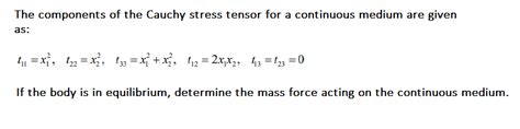 Solved The Components Of The Cauchy Stress Tensor For A