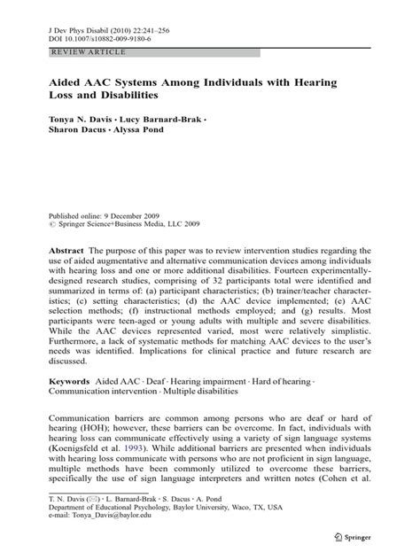 Aided Aac Systems Among Individuals With Hearing Loss Pdf