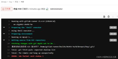 Gitlab Runner报错：fatal Git Fetch Pack Expected Shallow Listfatal The Remote End Hung Up