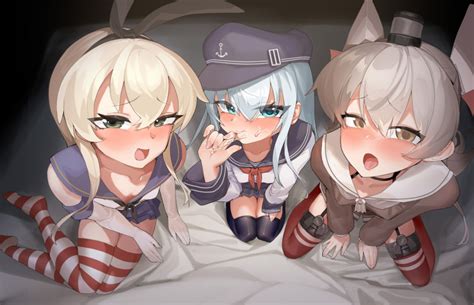 Rule 34 3girls Amatsukaze Kantai Collection Blonde Hair Blowjob